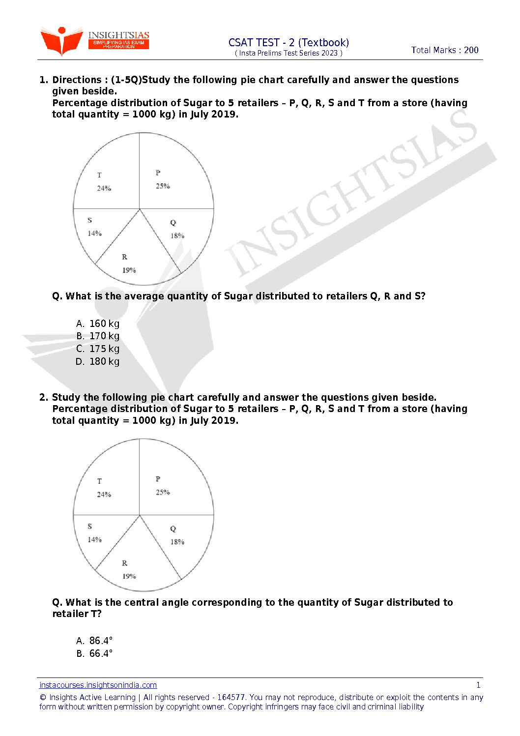INSIGHTS ONINDIA 2023 PT CSAT TEST-2 WITH SOLUTION TEXTBOOK WISE ...