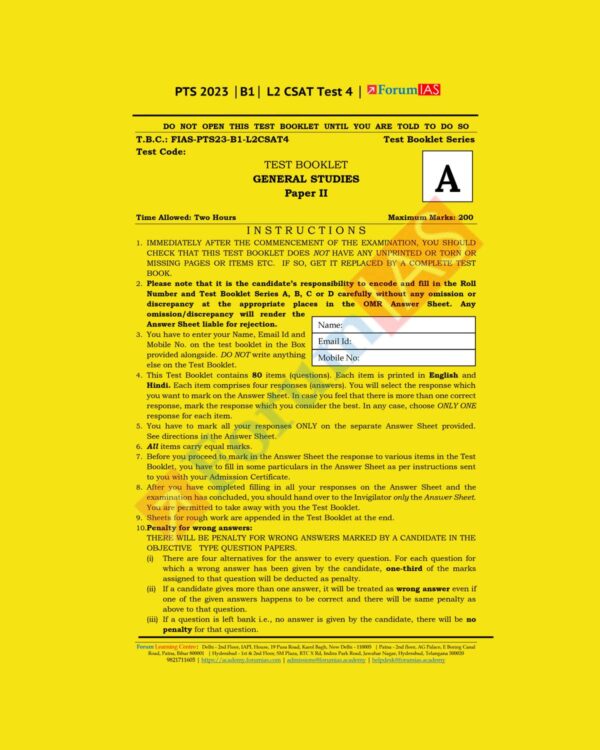 FORUM IAS PTS 2023 BATCH1 TEST-9 BATCH-1 LEVEL-2 GS PAPER 1 (BLACK ...