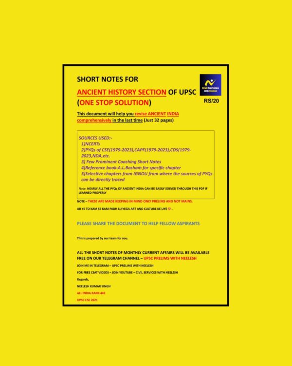NEELESH KUMAR SINGH RANK 442 CSE 2024 ANCIENT HISTORY SHORT NOTES 2024 ...